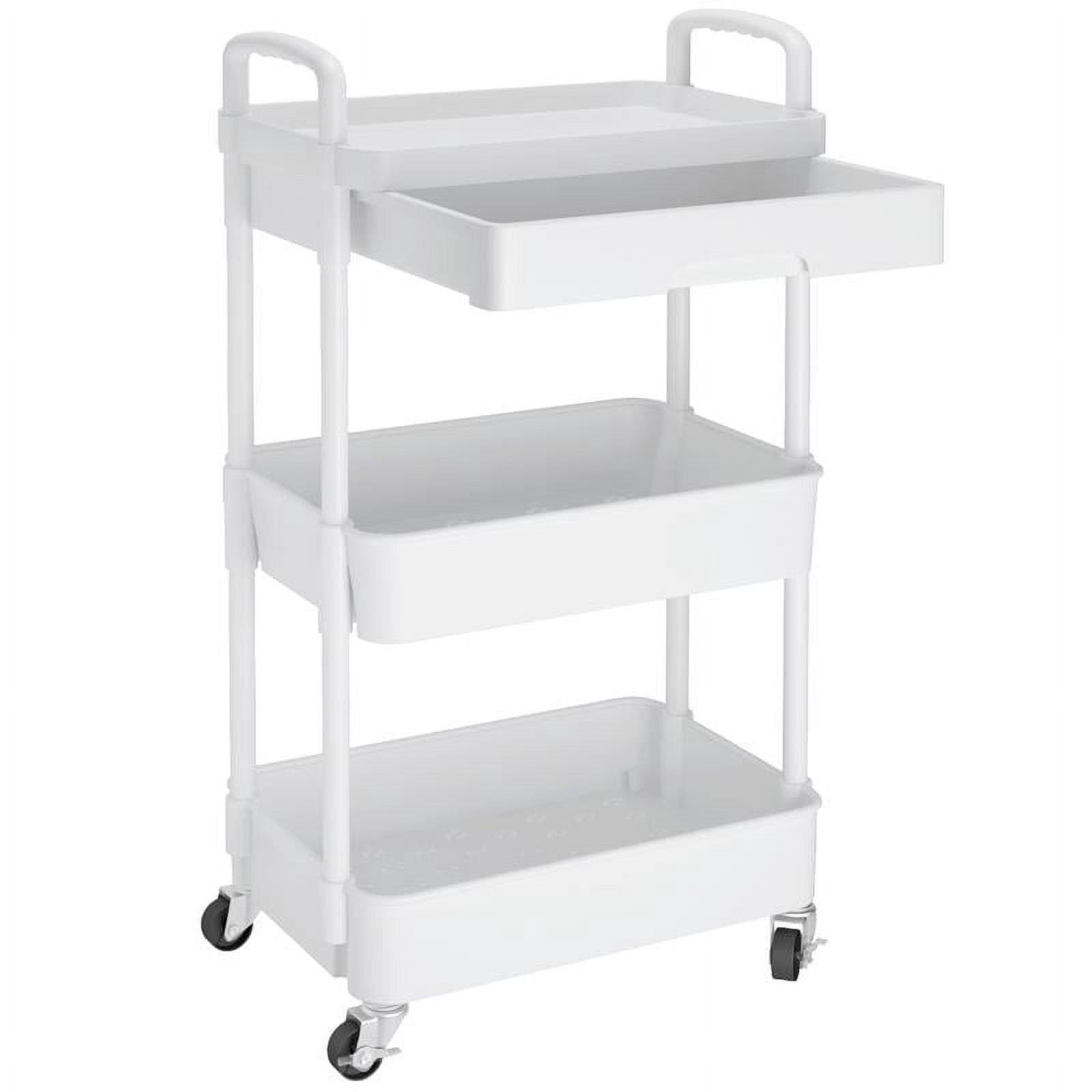 3 -Tier Rolling Utility Cart with Drawer,with Metal Wheels, Adjustable ...