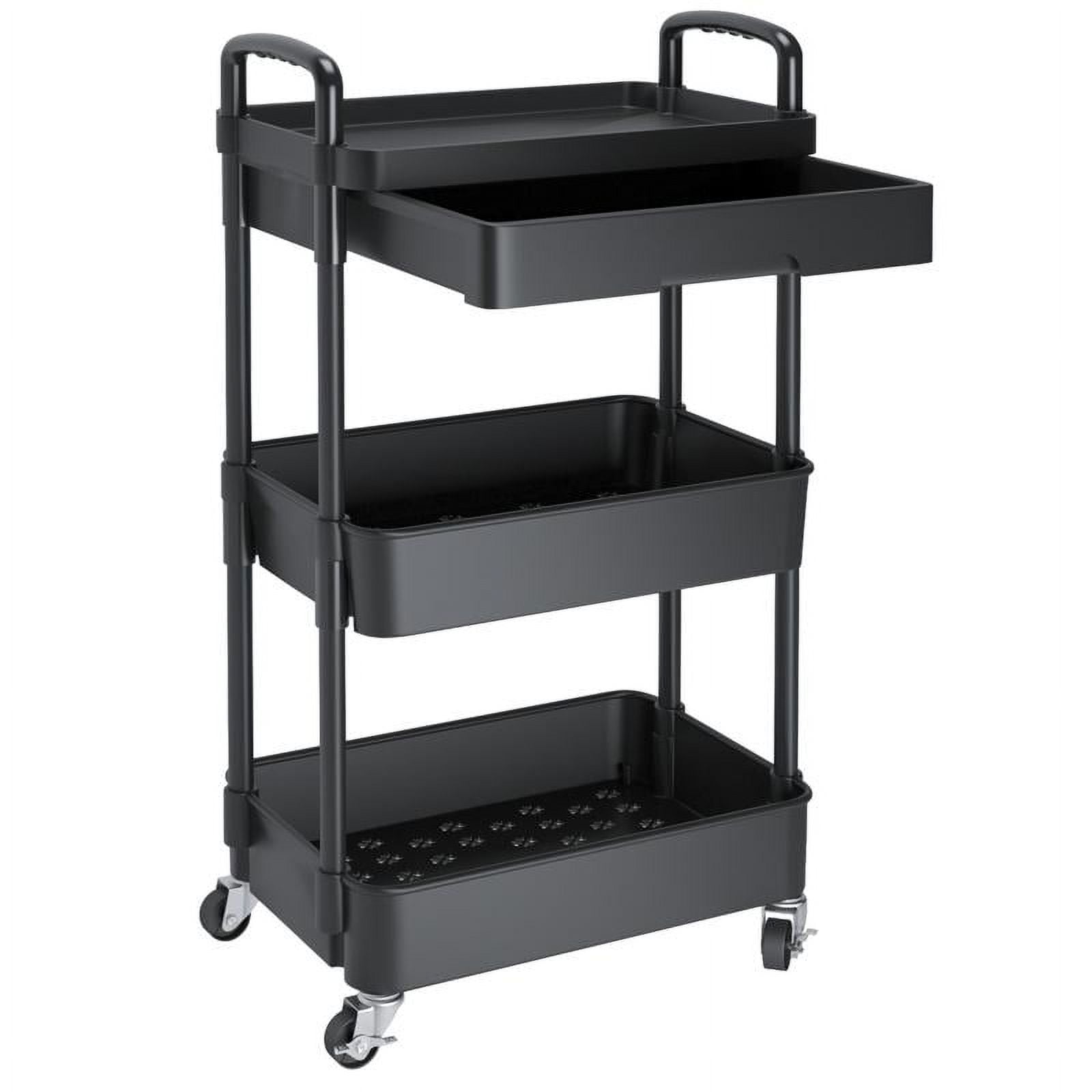 3 -Tier Rolling Utility Cart with Drawer,with Metal Wheels, Adjustable ...