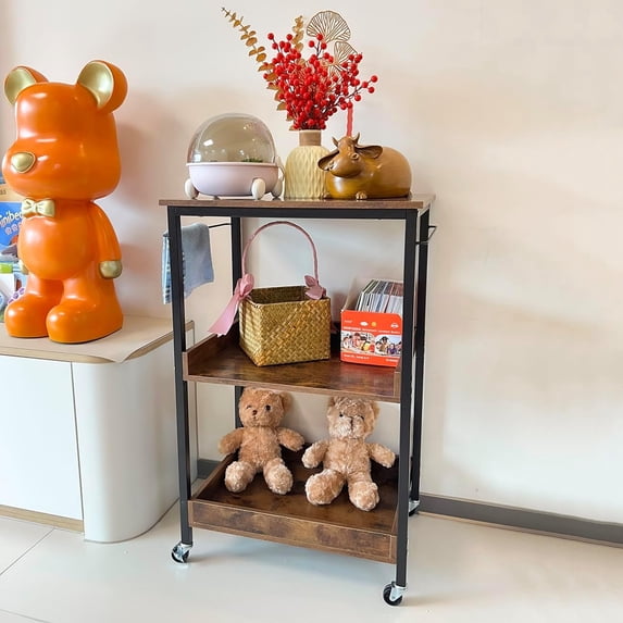 3-Tier Rolling Utility Cart with Lockable Wheels Slim Storage Heavy ...