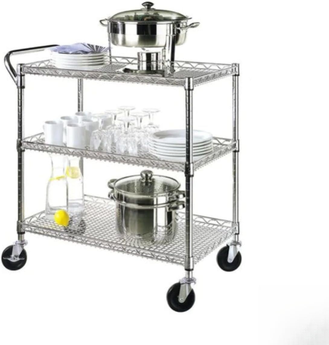 3 Tier Rolling Utility Kitchen Cart on Wheels,Large 45"L x 17 1/2"D x ...