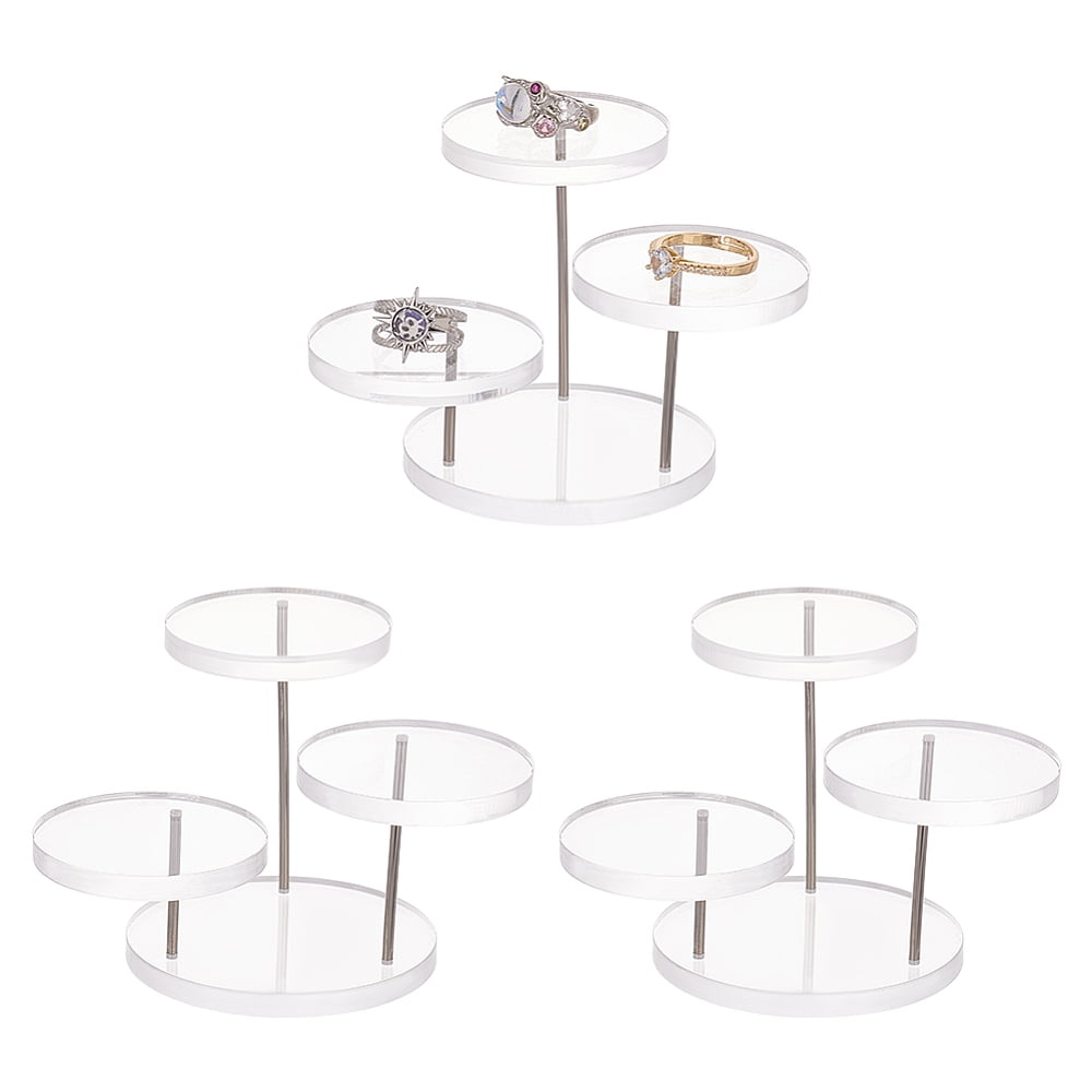 3-Tier Rotatable Acrylic Ring Display Riser Stands Round Jewelry ...