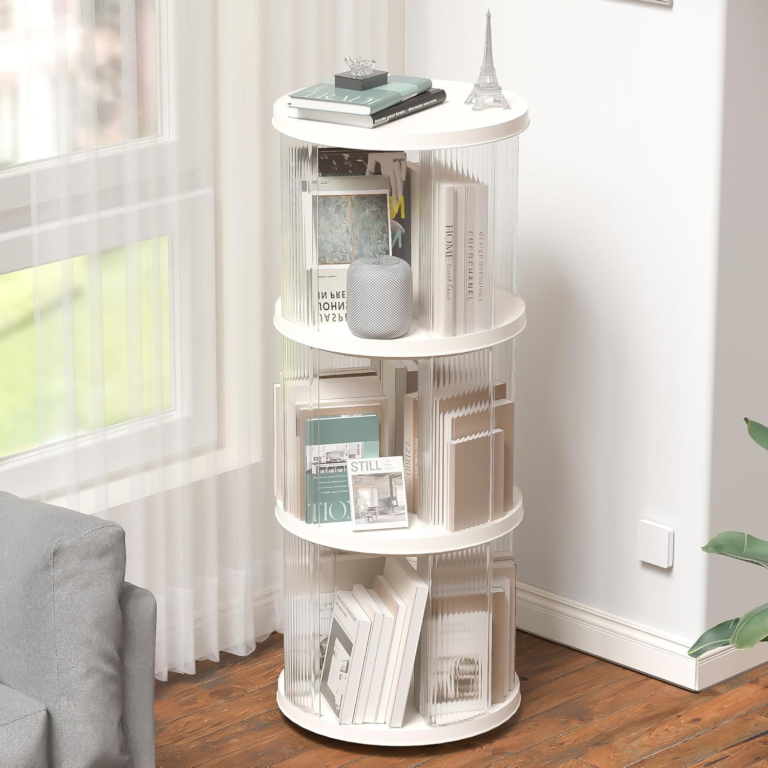 3 Tier Rotating Bookshelf 360 Degree Swivel Bookcase, Clear Acrylic ...