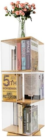 3 Tier Rotating Bookshelf,360 Revolving Bookcase Floor Standing ...