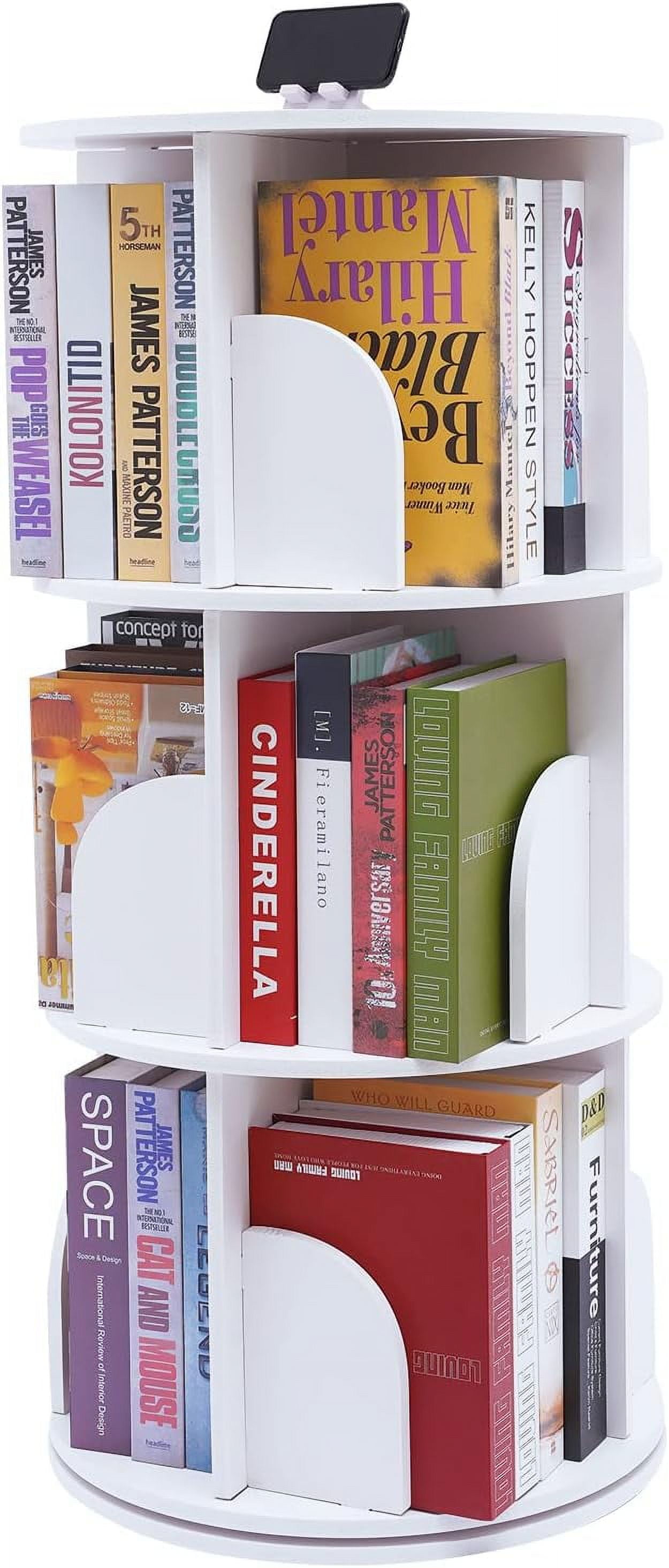 3 Tier Rotating Bookshelf 360° Revolving Bookcase Stackable Bookshelf ...