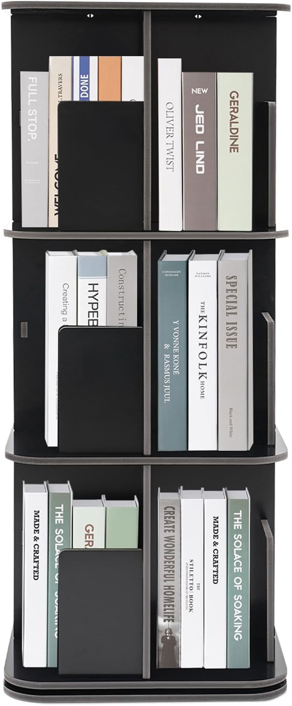3 Tier Rotating Bookshelf, 360° Revolving Bookcase, Swivel Corner ...