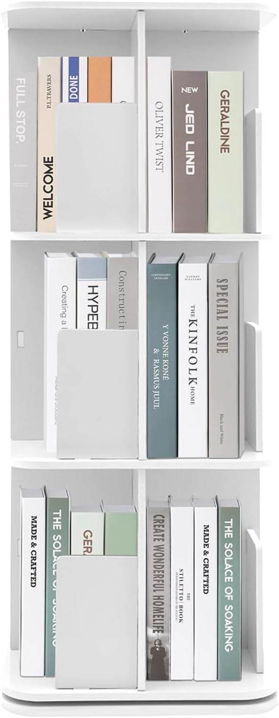 3 Tier Rotating Bookshelf, 360° Revolving Bookcase, Swivel Corner ...