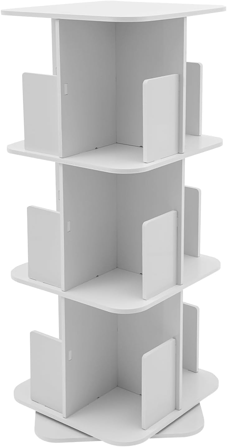 3 Tier Rotating Bookshelf,Bookcase Square Floor Standing 360° View ...