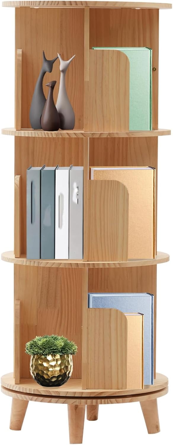 3 Tier Rotating Bookshelf, Small Corner Bookshelf for Small Space 360 ...