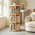 3-Tier Rotating Bookshelf, Solid Pine Wood Spinning Book Shelf Tower ...