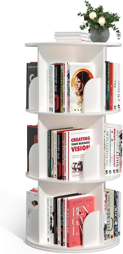 3 Tier Rotating Bookshelf Tower, Spinning Bookcase Lazy Susan, 360 ...