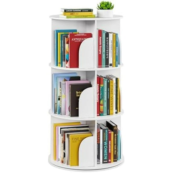 3 Tier Rotating Bookshelf Tower, Spinning Bookcase Lazy Susan ...