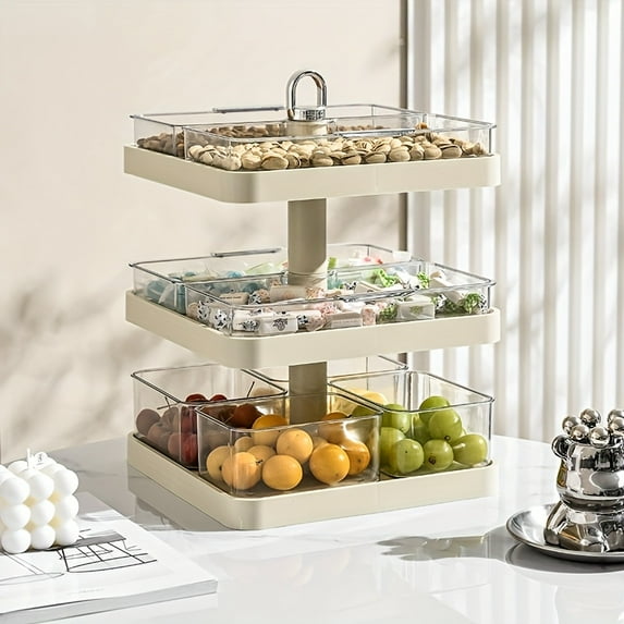 **3-Tier Rotating Fruit & Snack Tray | Stacking Multi-Layer Serving ...