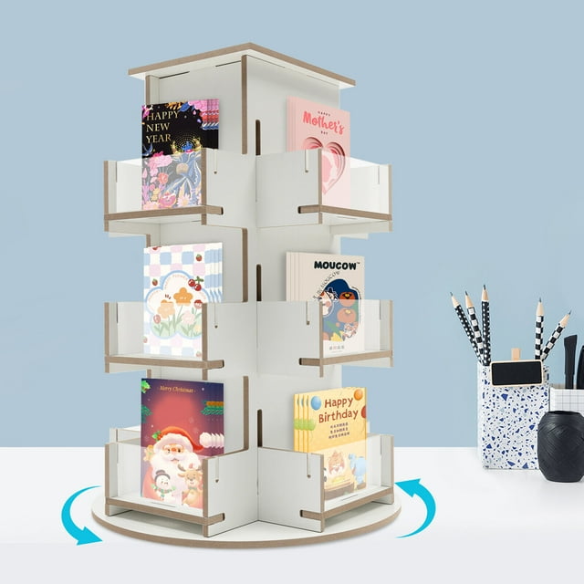 3-Tier Rotating Greeting Card Display Stand Wooden Sticker Display ...