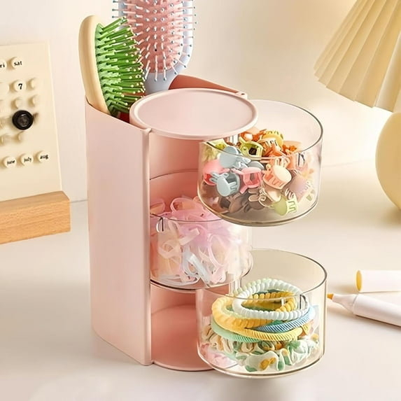 3-Tier Rotating Hair Accessory Organizer - Clear Large Capacity Jewelry ...