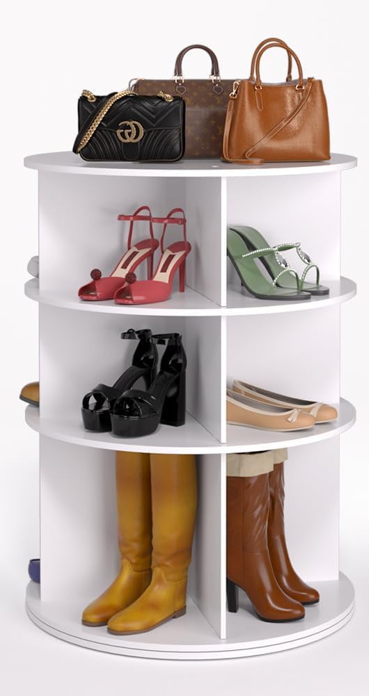 3 Tier Rotating Shoe Rack Tower, Free Standing 360° Revolving Shoe ...