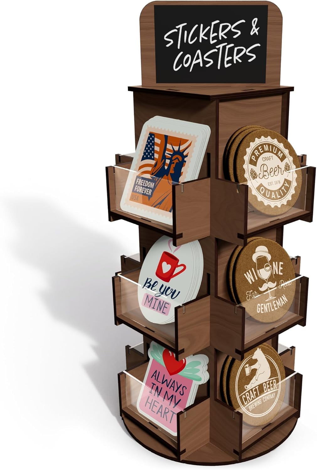 3 Tier Rotating Sticker Display Stand for Vendors - Brown Wooden ...