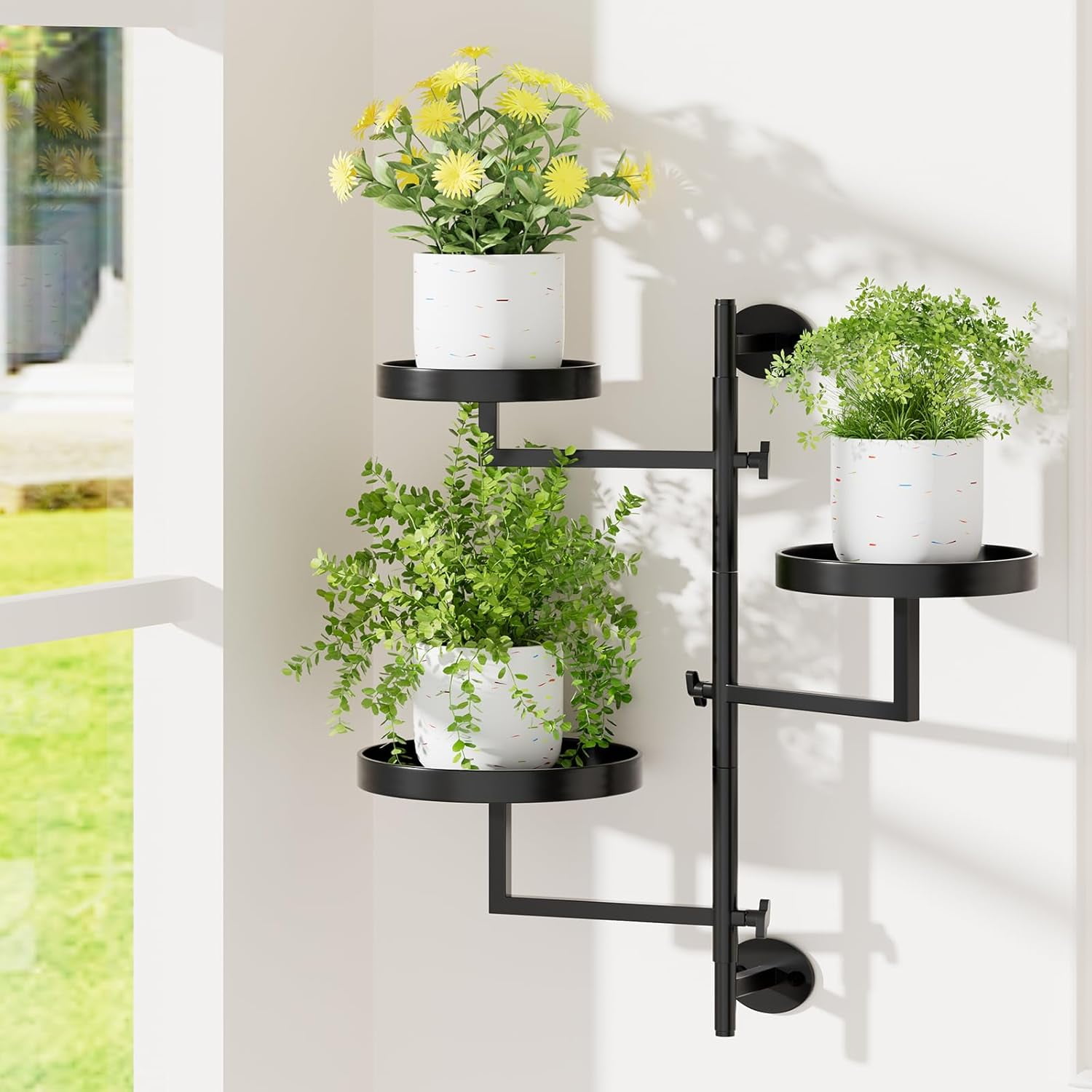 3-Tier Rotating Window Plant Shelf, Indoor Outdoor Metal Plant Stand ...