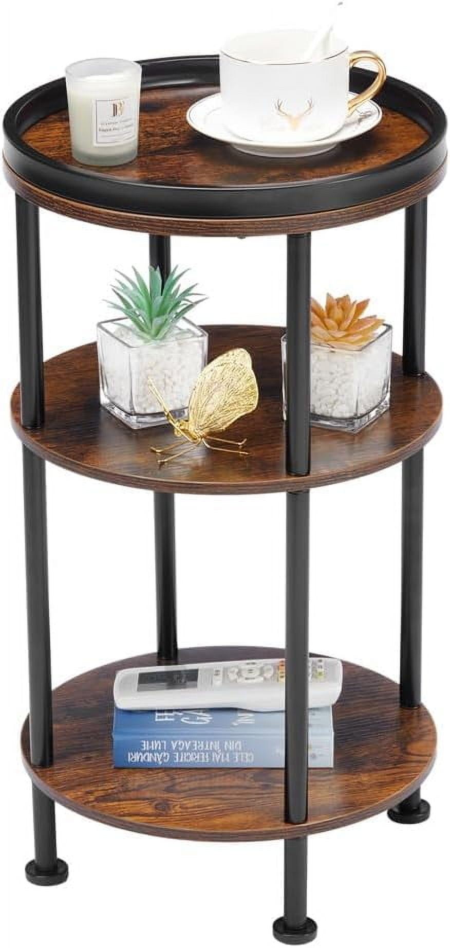 3-Tier Round Accent Side Table for Small Spaces - Slim Corner End Table ...