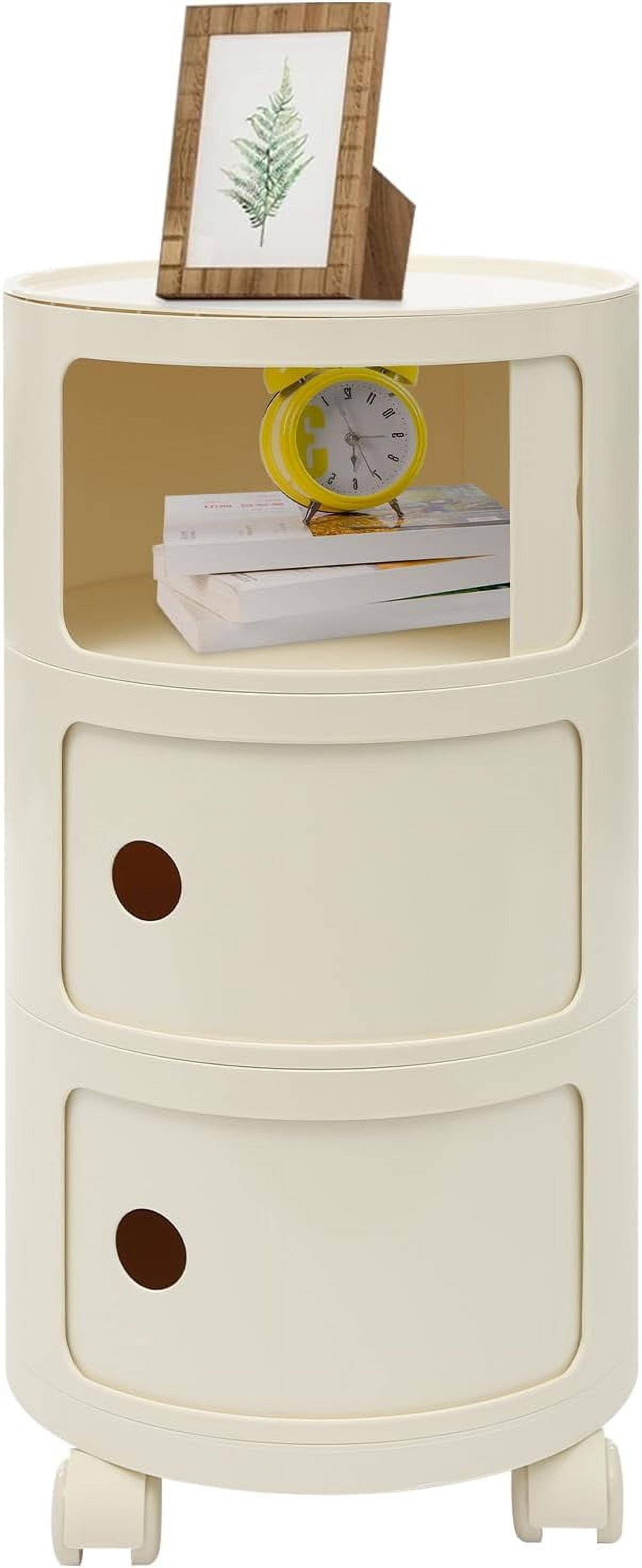 3 Tier Round Bedside Table, Multifunctional Rounded Cabinet with 4 ...