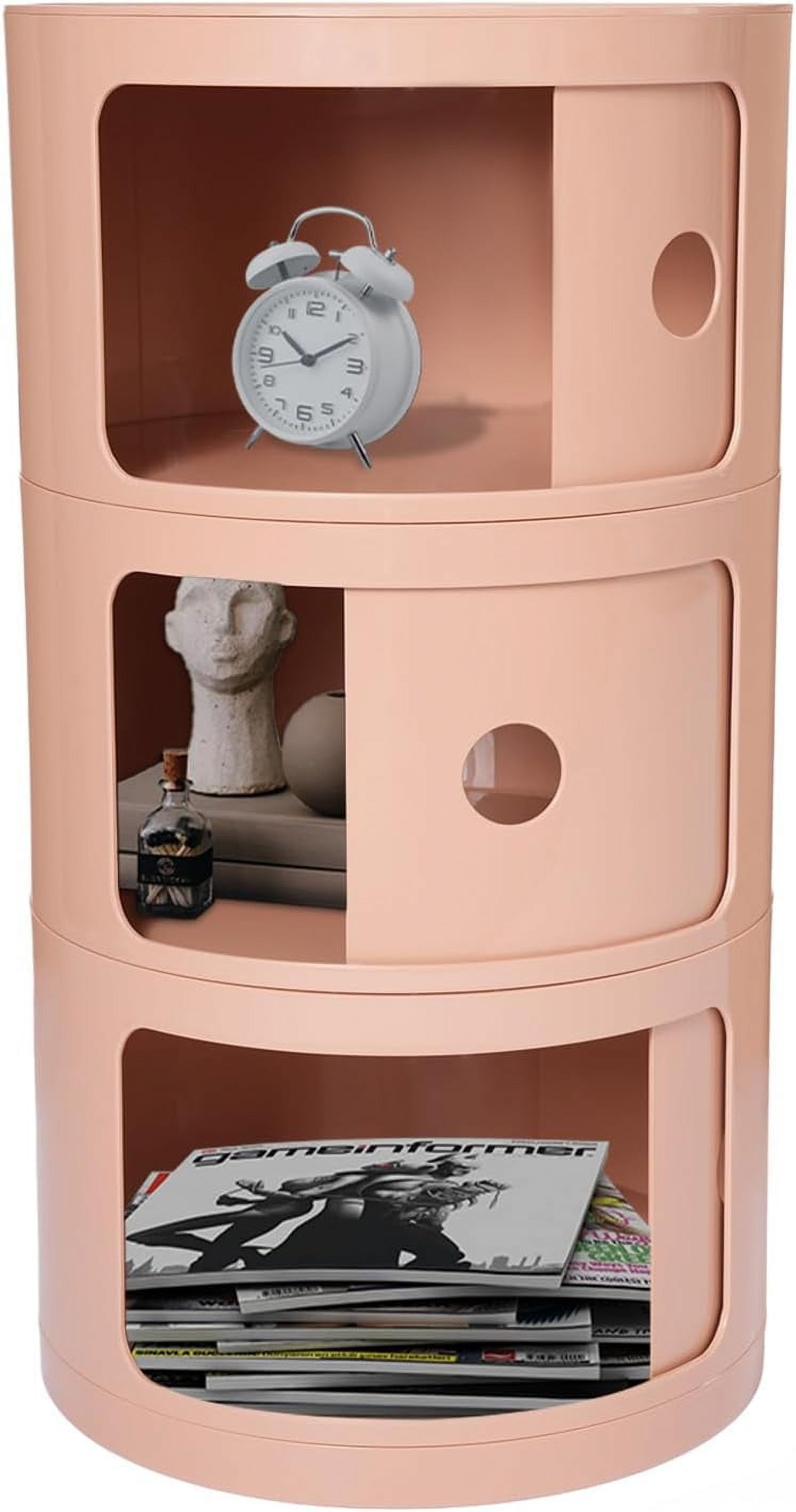 3 Tier Round Bedside Table Sliding Doors, Removable Multifunctional End ...