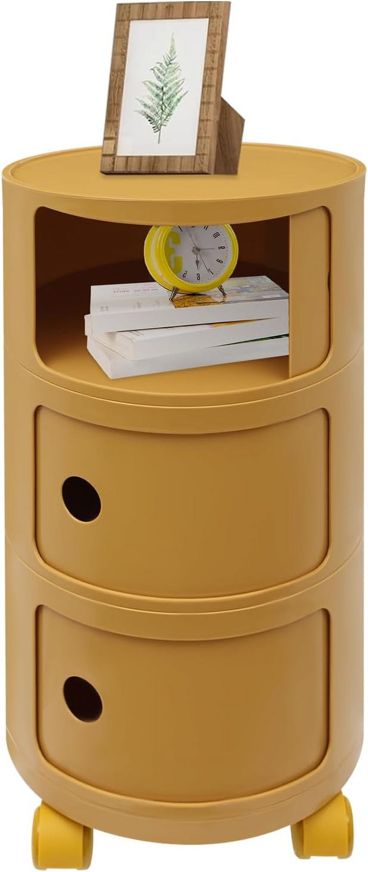 3 Tier Round Bedside Table, Small Stylish Storage Cabinet with Sliding ...
