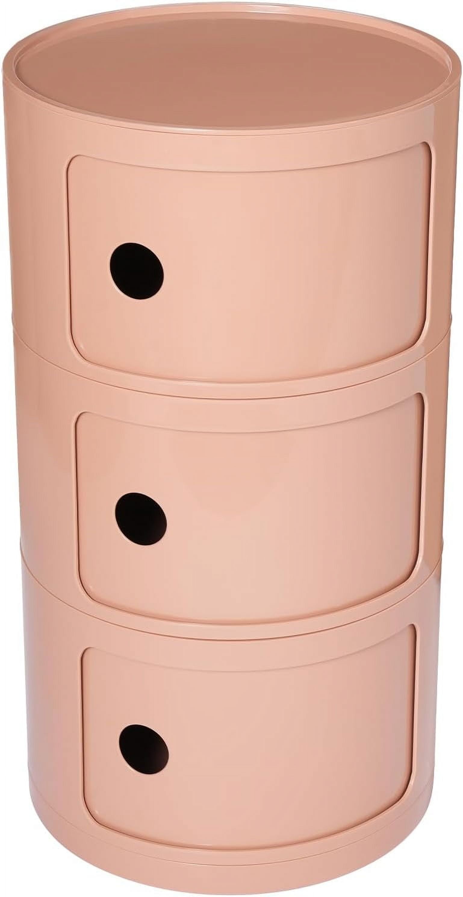 3-Tier Round Cabinet Round End Table with Storage Round Drawer ...