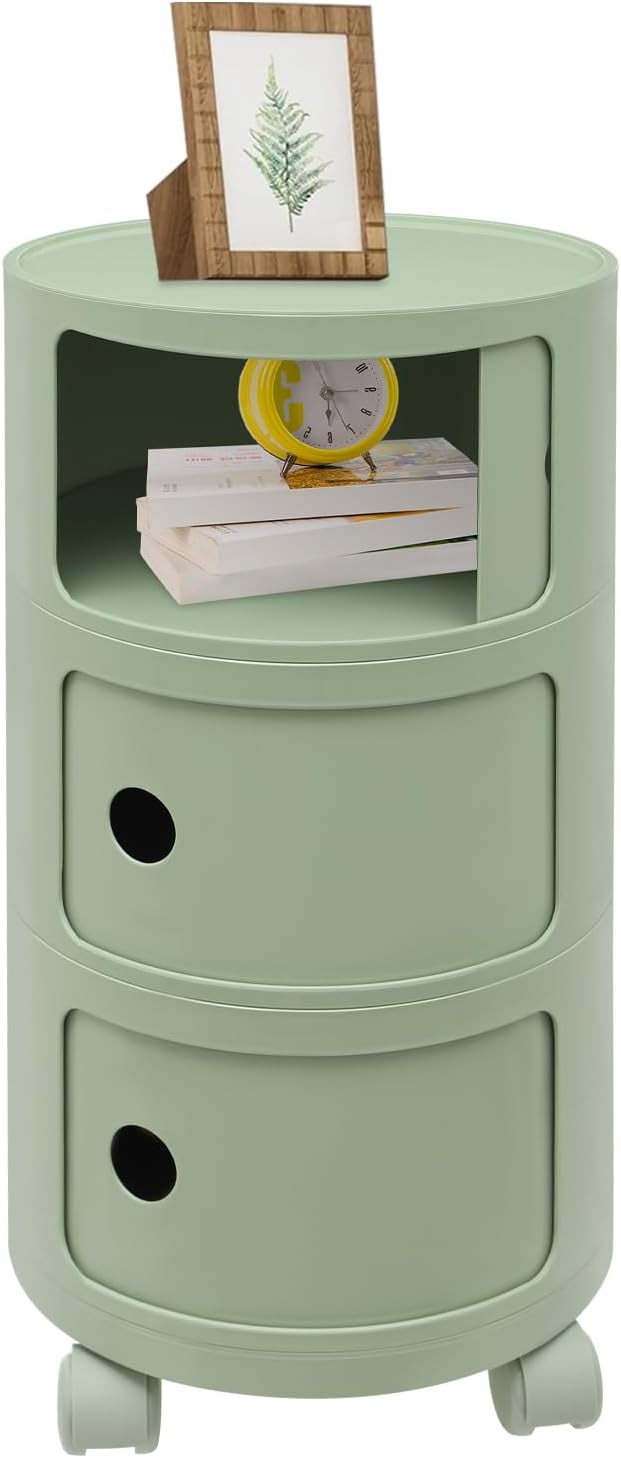 3-Tier Round Cabinet Round End Table with Storage Round Drawer ...