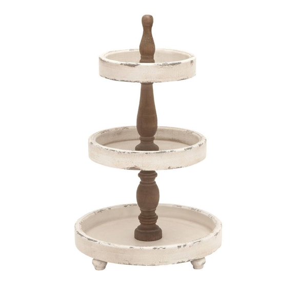 3 Tier Round Distressed Natural Wood Farmhouse Style Serving Trays ...