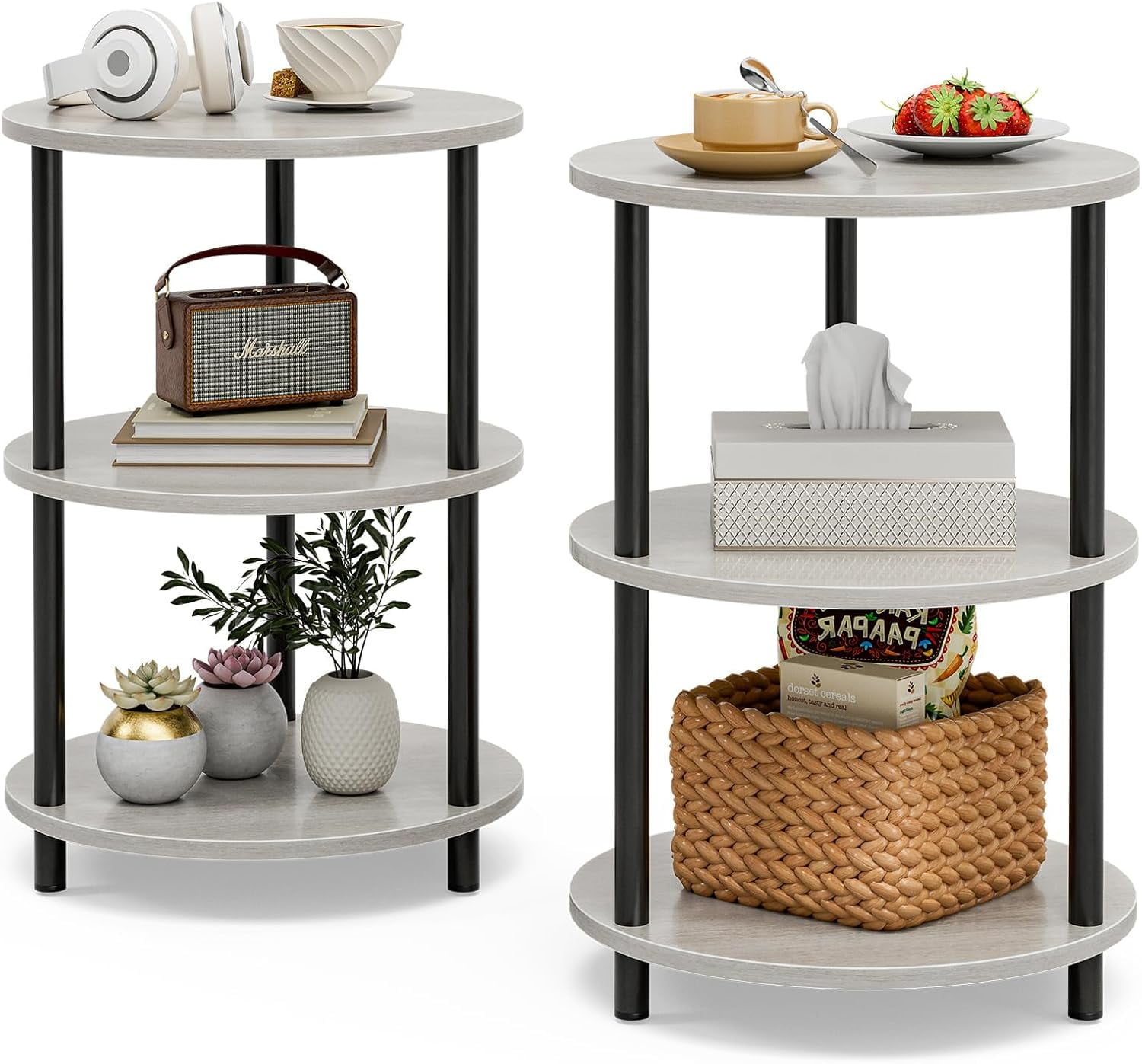 3-Tier Round End Table, Narrow Accent Stand for Bedroom or Living Room ...