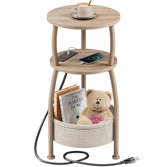 3 Tier Round Side Table With Storage Basket Multifunctional Sofa Corner ...