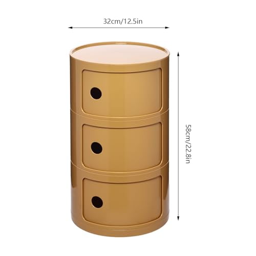 3 Tier Round Storage Cabinet with Sliding Door, Round End Table with ...
