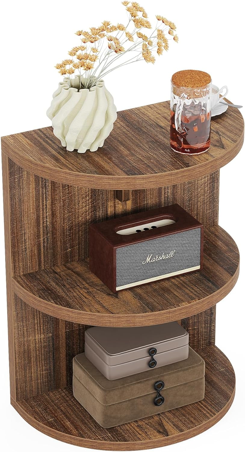 3-Tier Rustic Brown Half Round End Table, Narrow Semi Circle Side Table ...