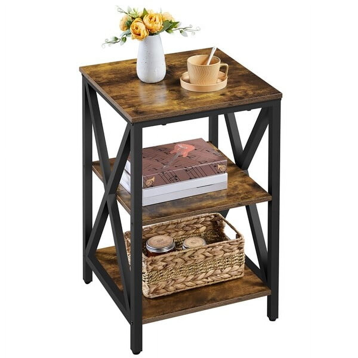 3 Tier Rustic End Table Industrial X Shape Small Wooden Side Table ...