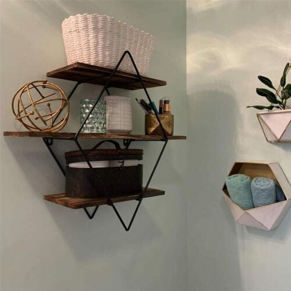 3-Tier Rustic Floating Wall Shelves Wall Mounted Wood Shelf for Display ...