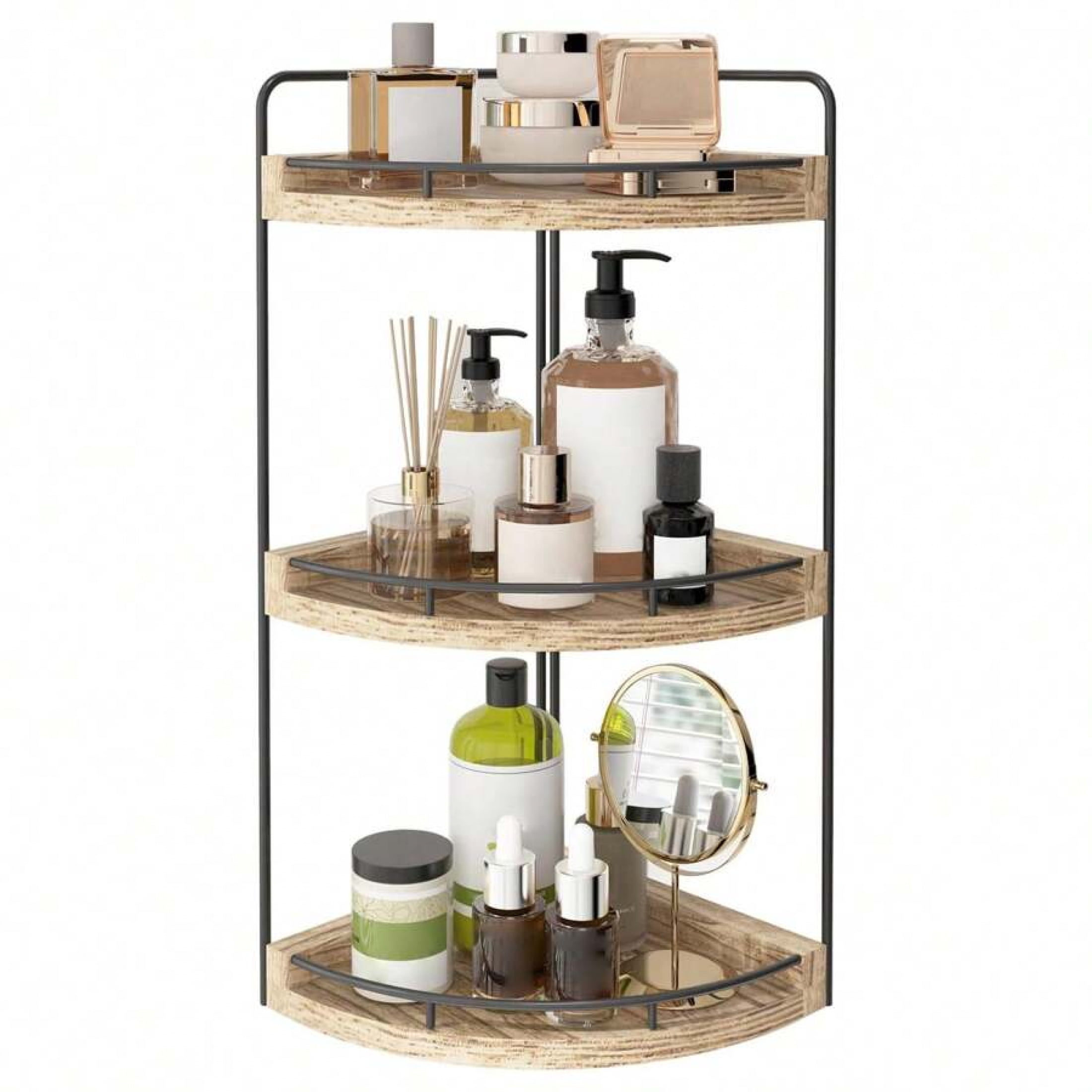 3 Tier Rustic Wood Corner Organizer - Countertop Storage Tray for ...