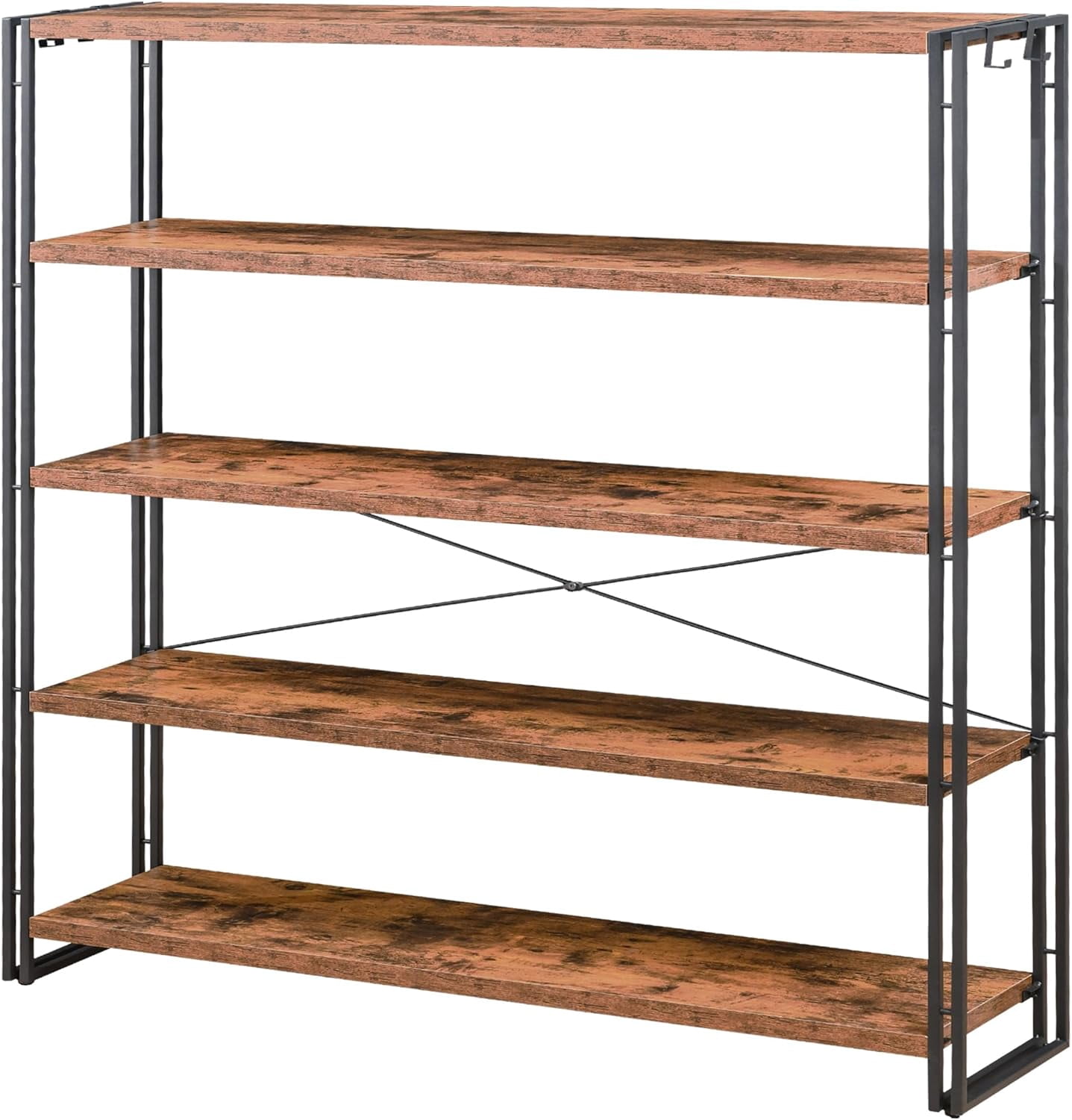 3-Tier Rustic Wood and Metal Industrial Bookshelf for Home Office ...