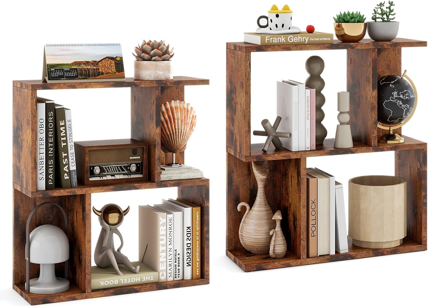 3-Tier S-Shaped Bookshelf, Modern Geometric Bookcase, Freestanding ...