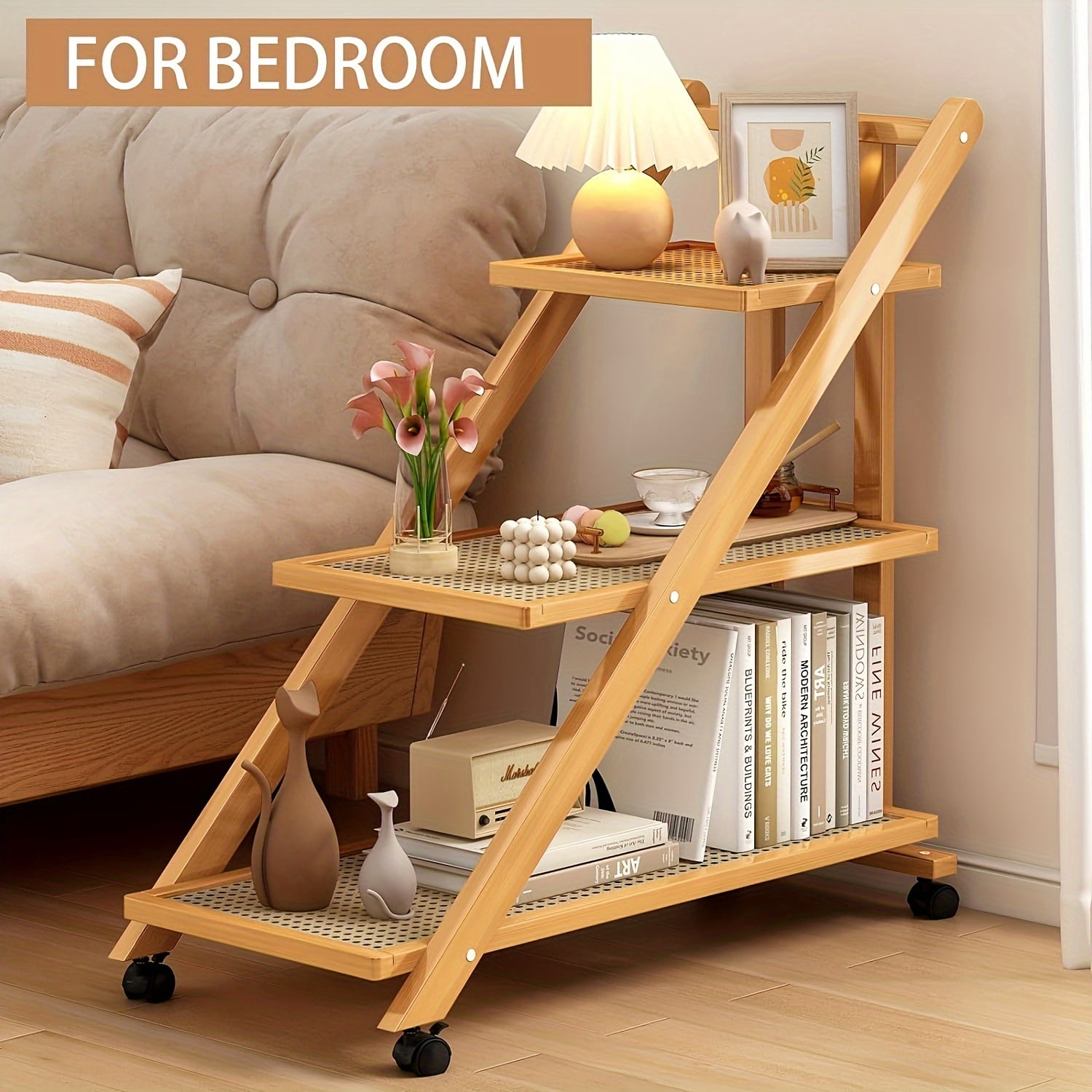 3-Tier SHYUJAJIE Bamboo Rolling Storage Cart - Space-Saving ...