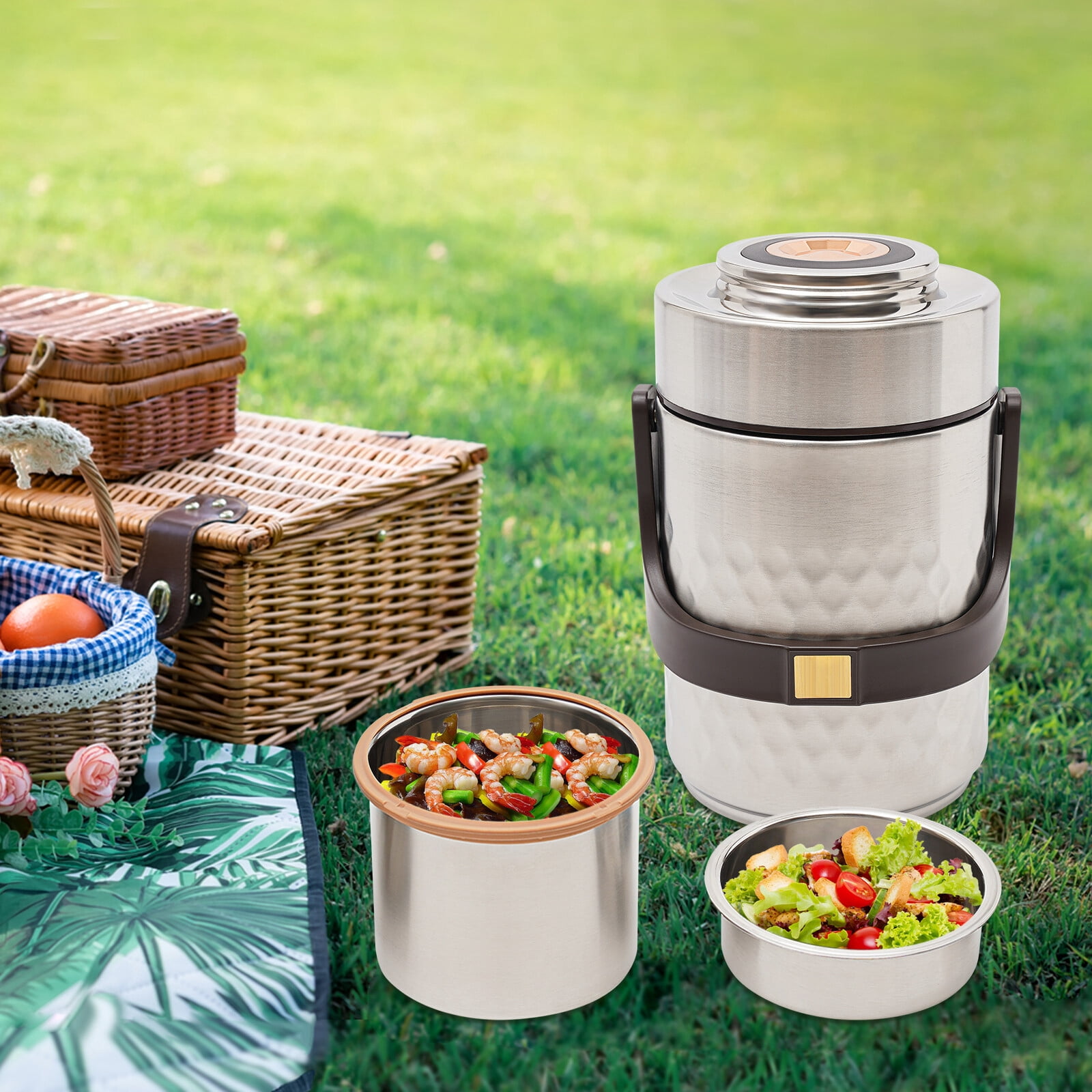 3-Tier Sealed Stackable Food Thermos Silver Insulated Thermal Lunch Box ...