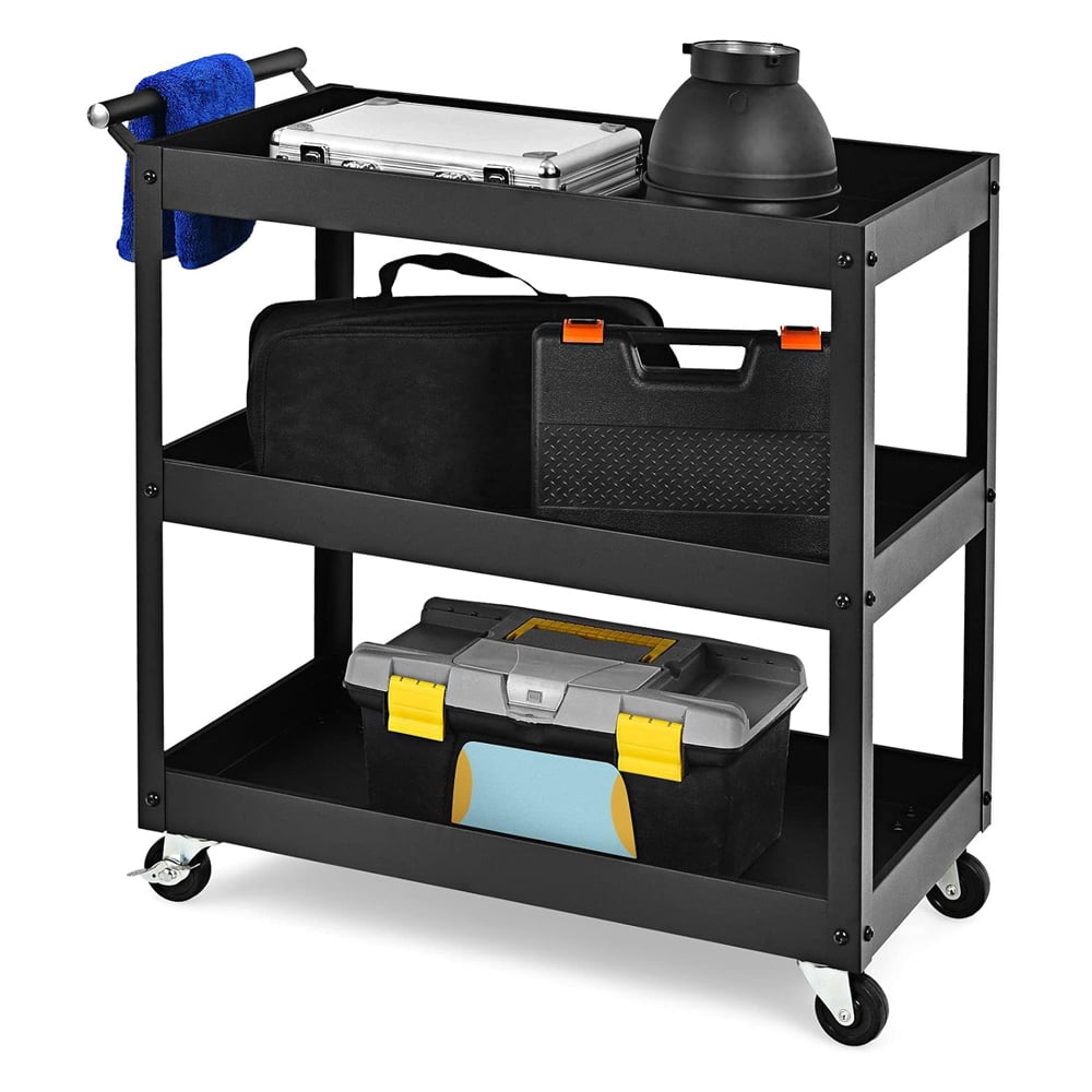 3-Tier Service Cart, Heavy Duty Commercial Tool Cart with Lockable ...