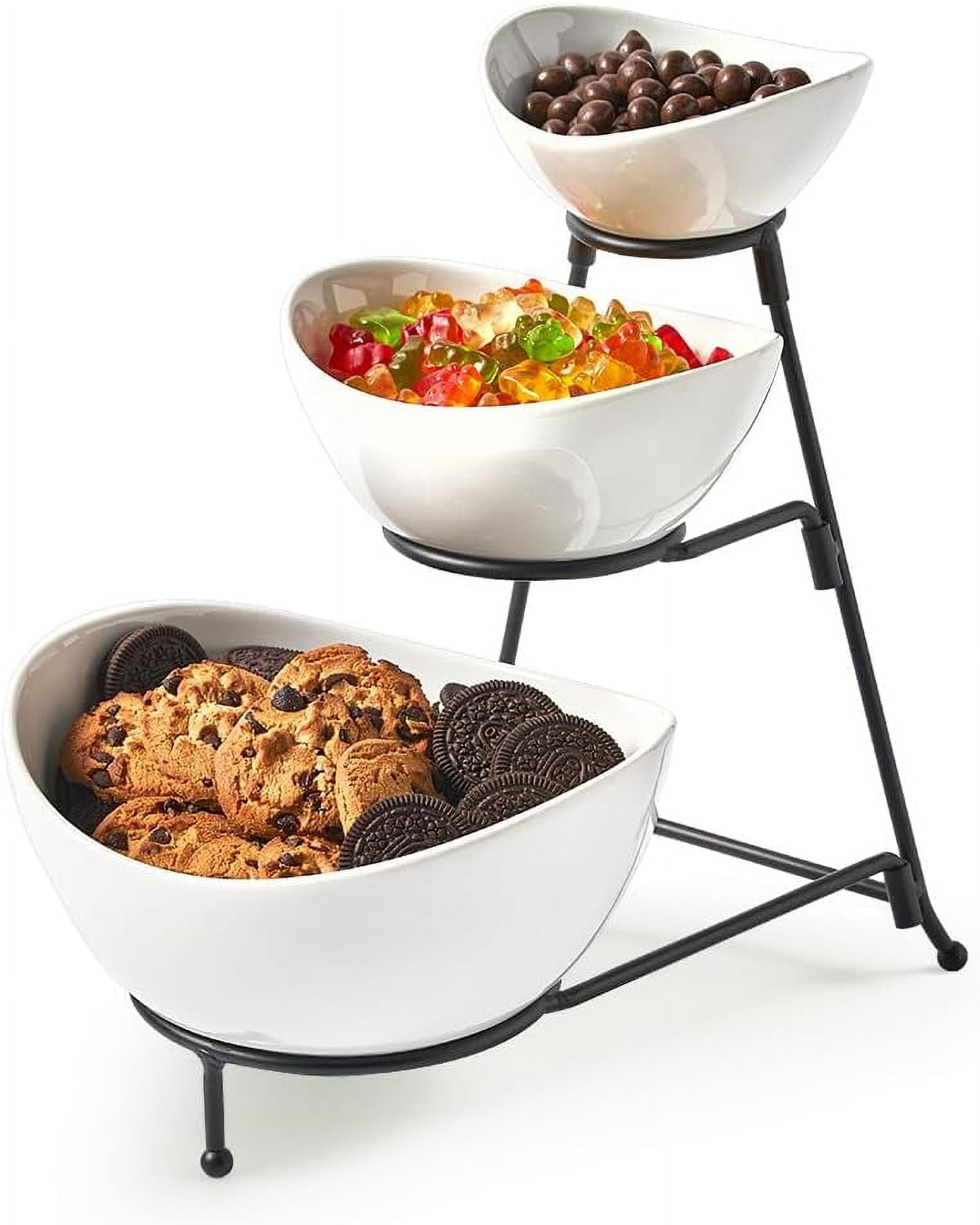 3 Tier Serving Bowls Set with Collapsible Thicker Metal Stand, Oval ...