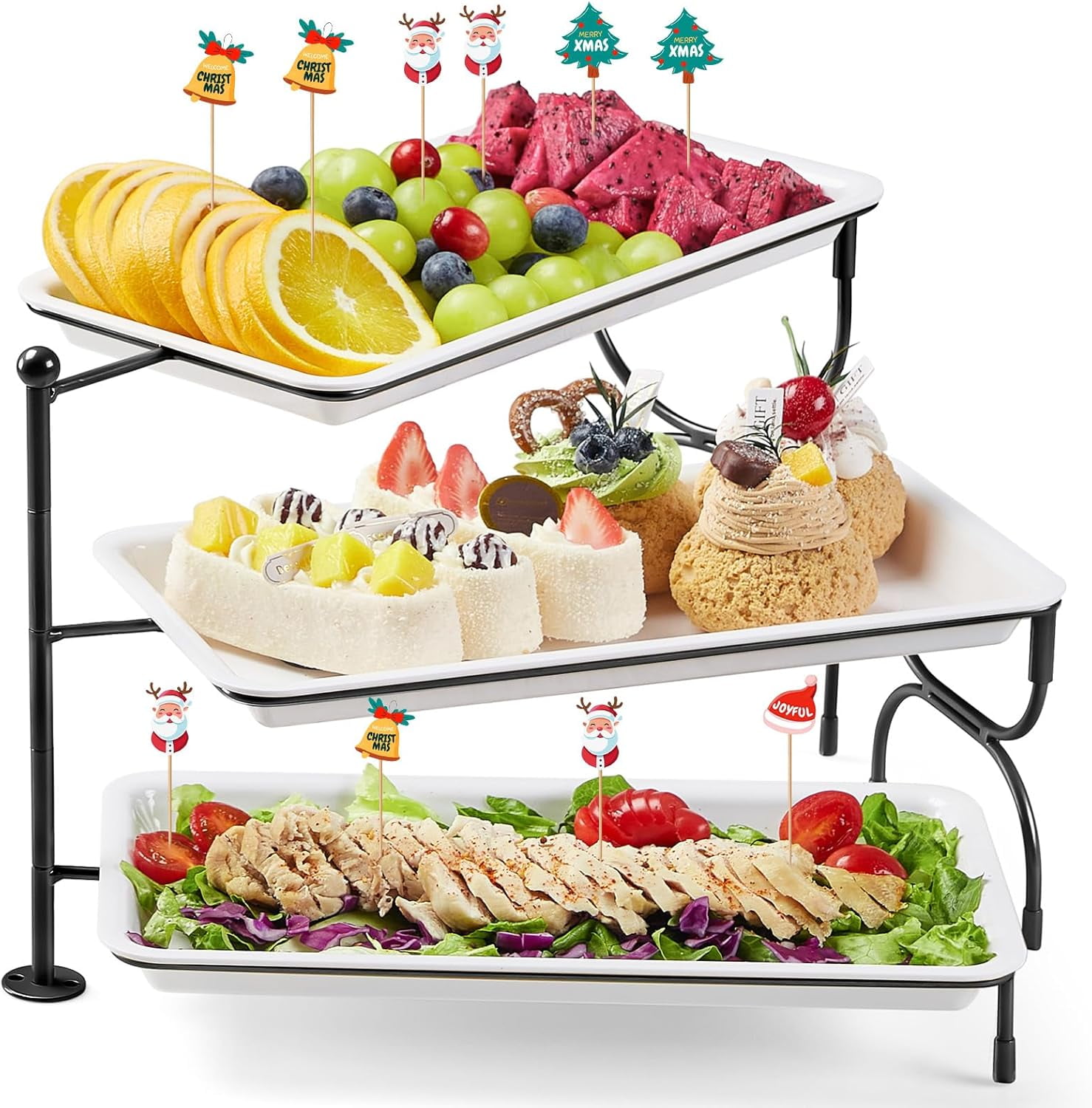3 Tier Serving Tray 14" x 6.5" White Plastic Tiered Food Serving ...
