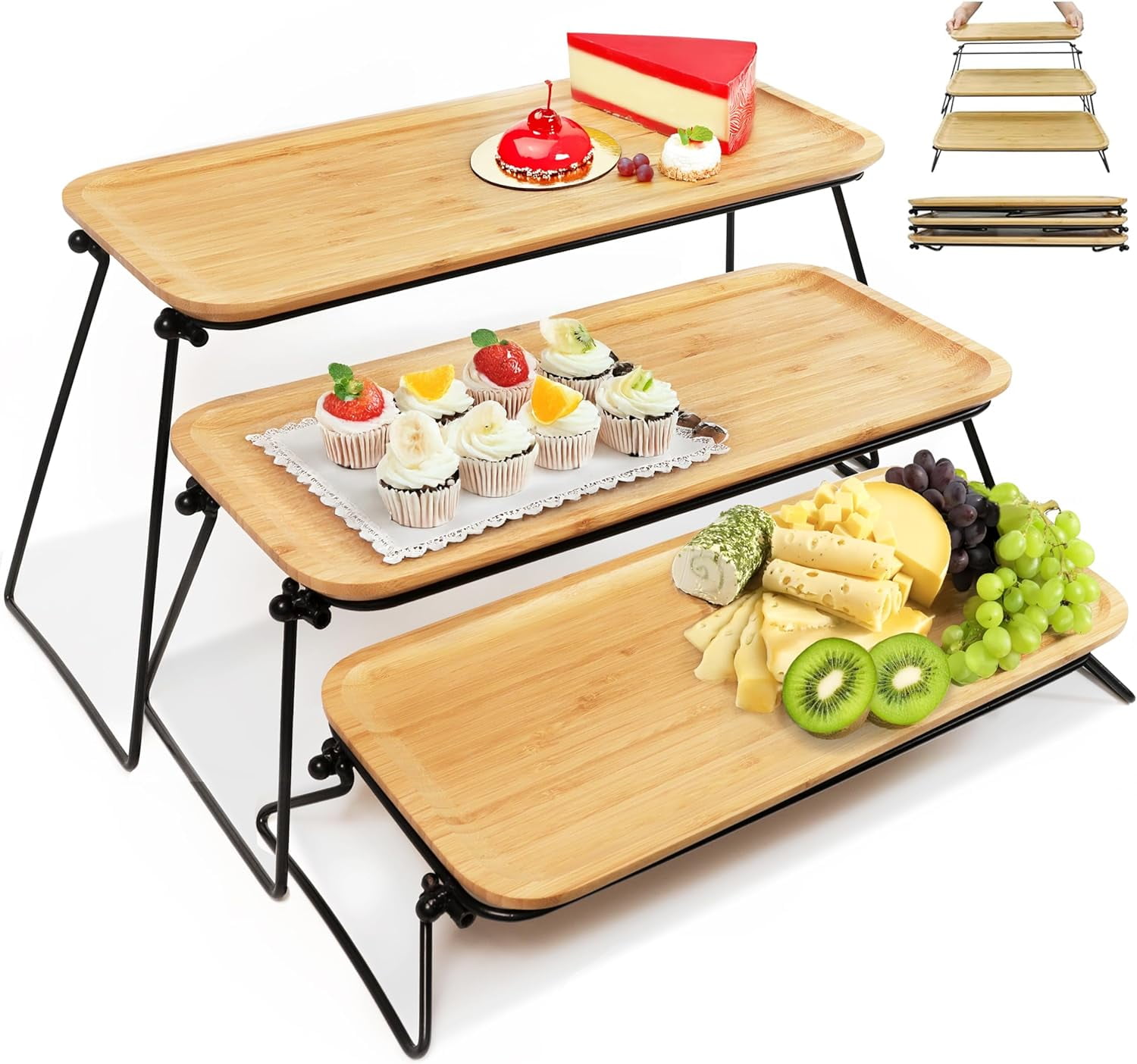 3 Tier Serving Tray for Party Dessert and Appetizer Stand Wooden Three ...