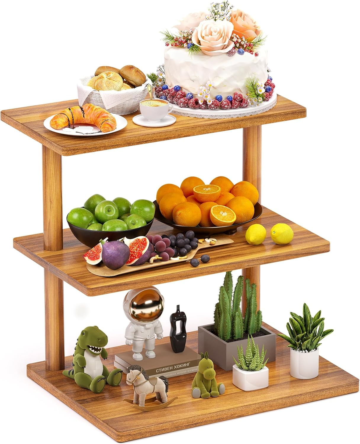 3 Tier Serving Tray and Platters, Wooden Three Tiered Appetizer Serving ...