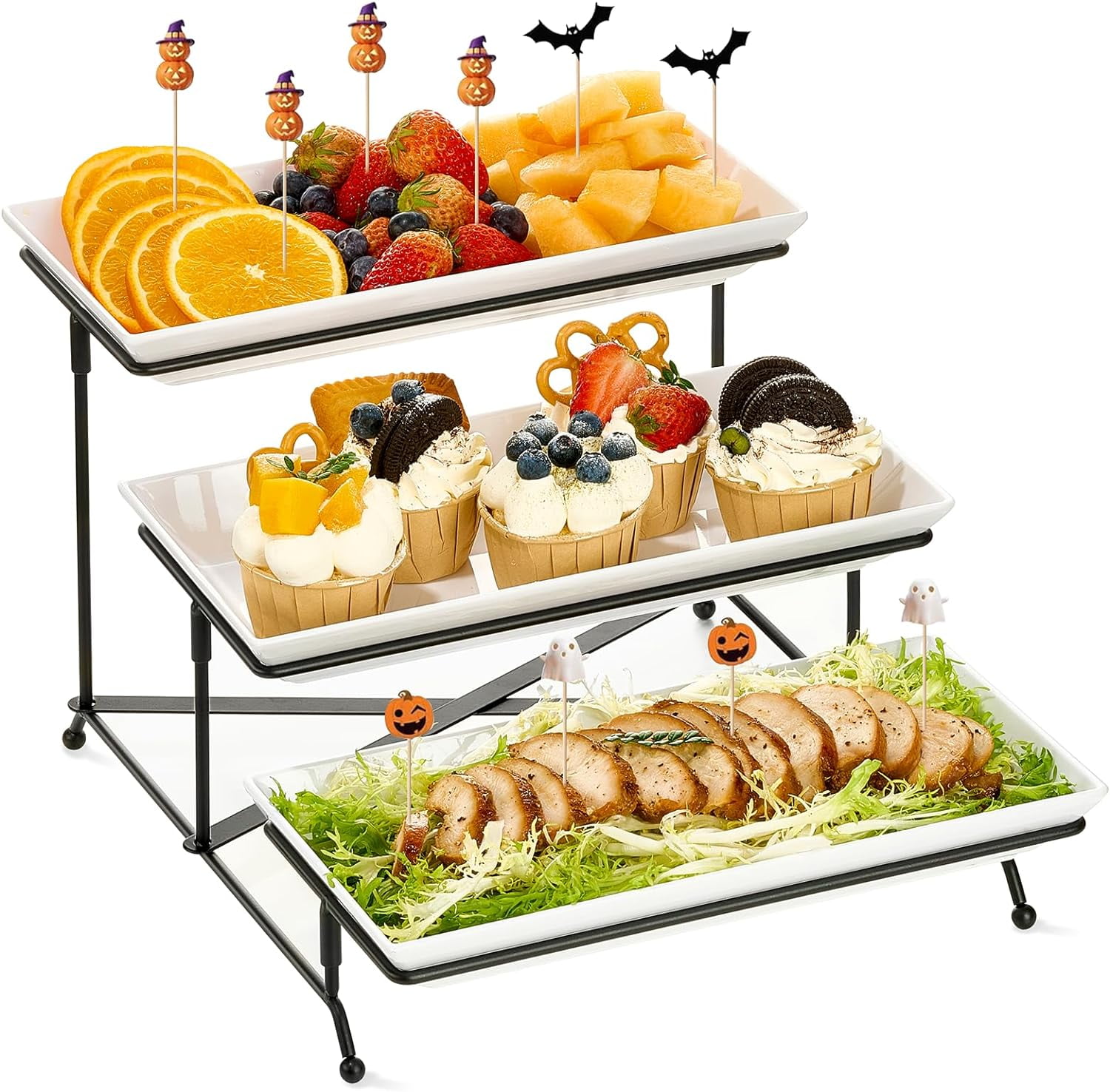 3 Tier Serving Tray Set, 12" Tiered Serving Trays Platters, Reusable ...