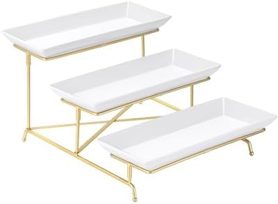 3 Tier Serving Tray Set Porcelain Tiered Serving Platters, Collapsible ...