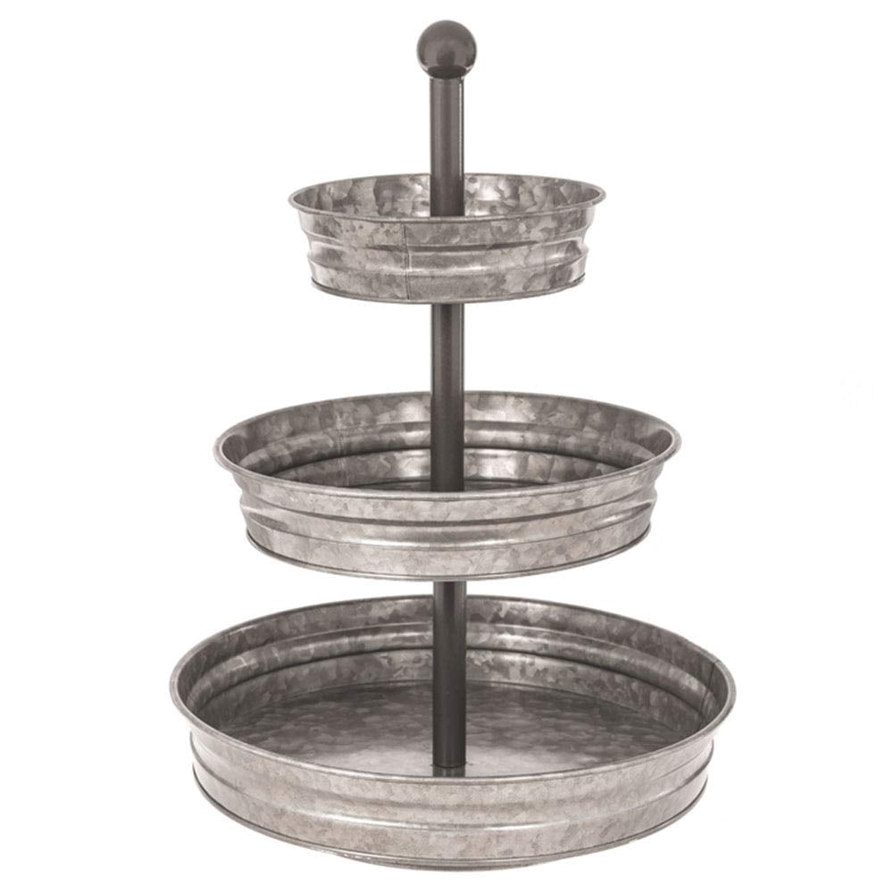 3 Tier Serving Tray Vintage Galvanized Metal Stand Kitchen Tiered Home ...