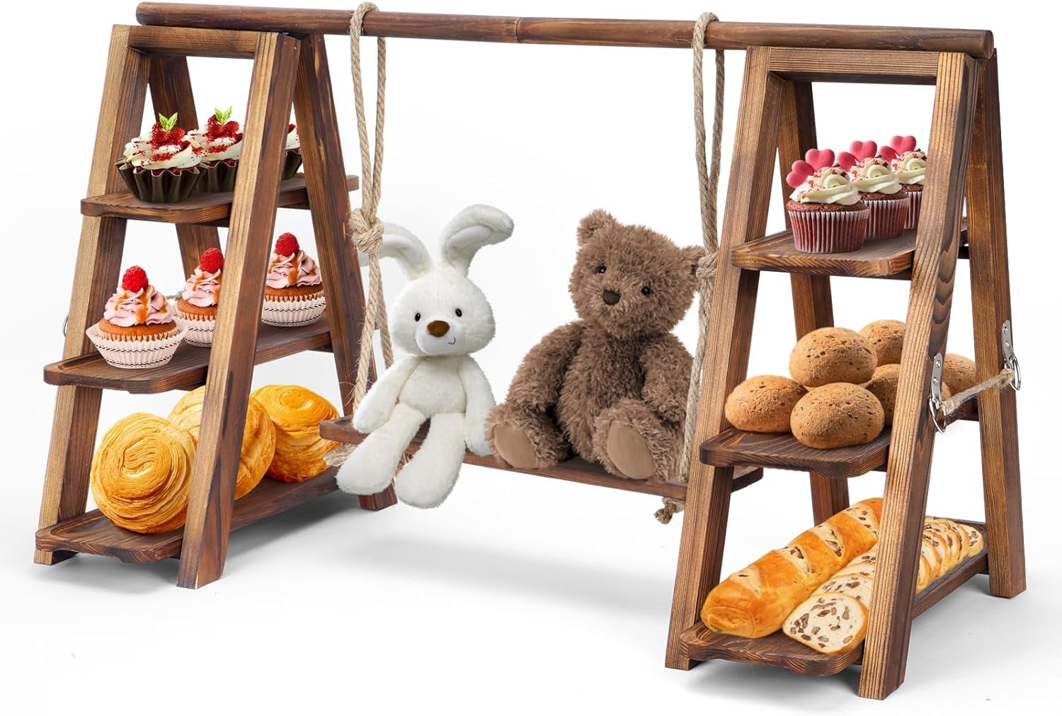 3 Tier Serving Tray Wooden Stand with Removable Trays Foldable Stand ...