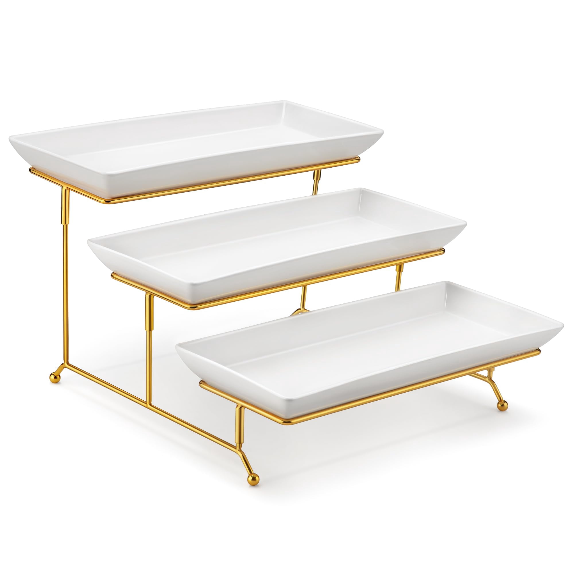 3 Tier Serving Trays 14 Inch White Gold Porcelain Party Food Dessert ...