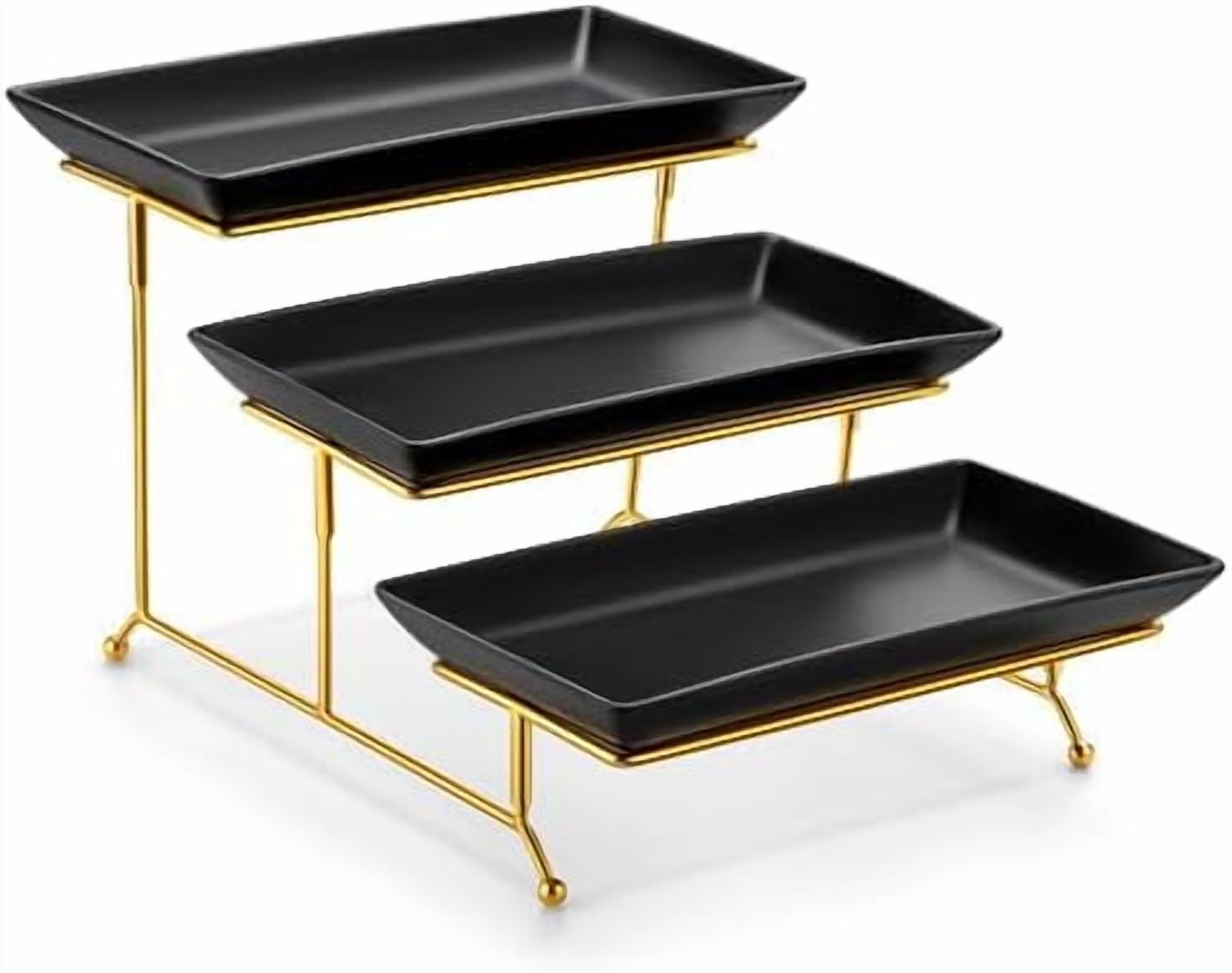 3 Tier Serving Trays for Party, 12 Inch Porcelain Black Trays for ...